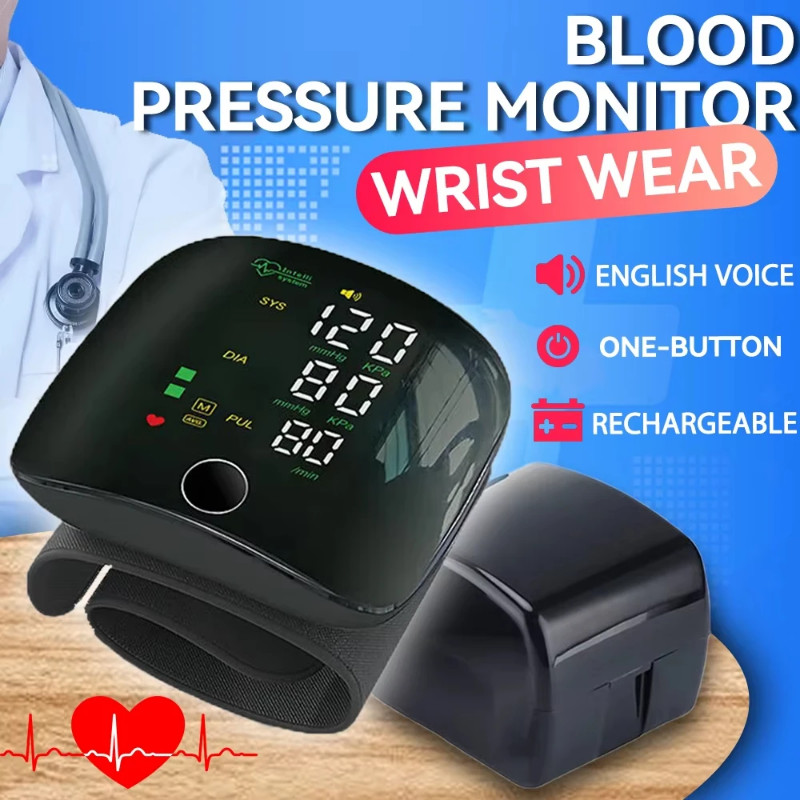 ABX LED Screen Wrist Blood Pressure Monitor English Voice Broadcast ...