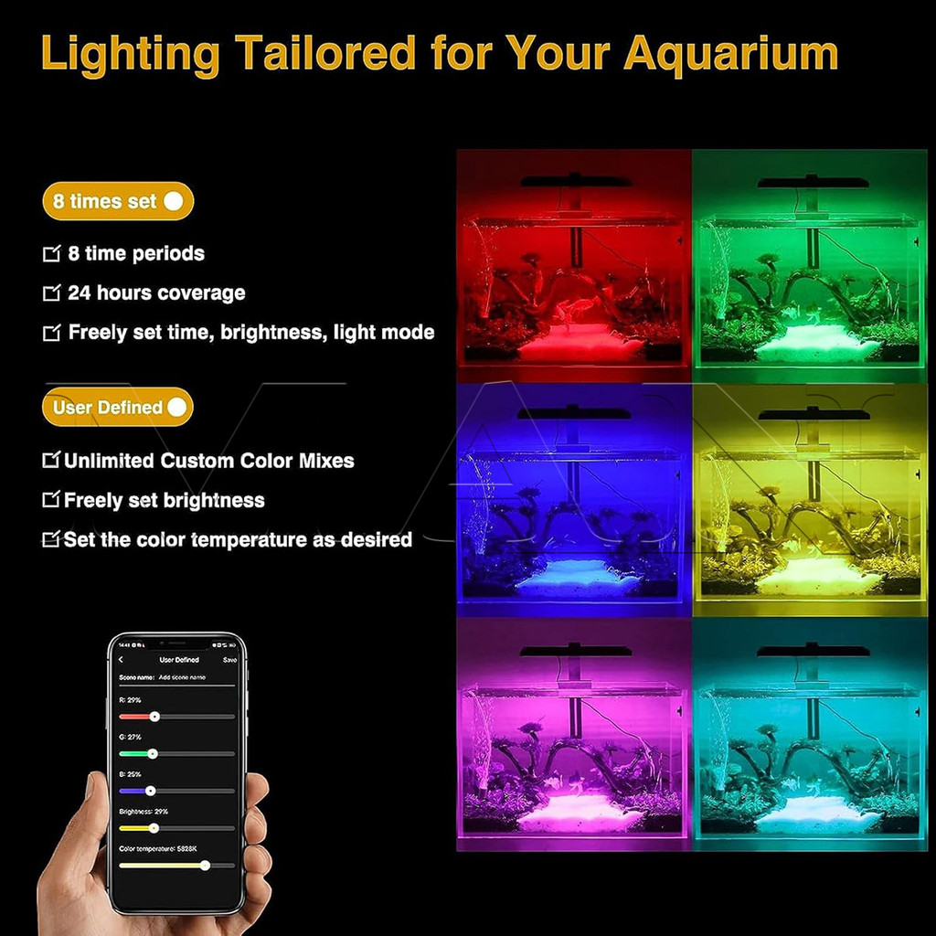 RGB 15W Nano Small Aquarium Led Light Smart App LED Aquarium Light RGB ...