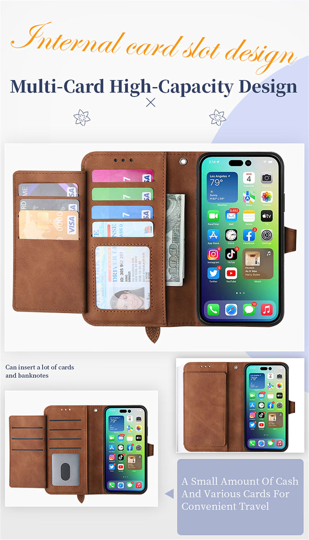 Zipper Wallet Flip Cover Leather Phone Case Protective Shockproof Anti ...