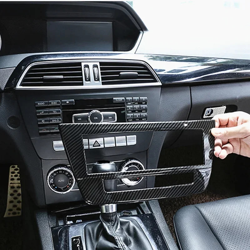 Car Console CD Panel Frame Sticker Carbon Fiber Pattern For Mercedes ...