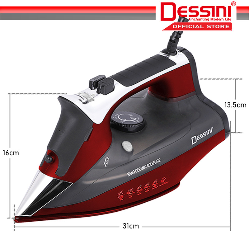 DESSINI ITALY 2200W Electric Nano Ceramic Soleplate Garment Steam Iron ...
