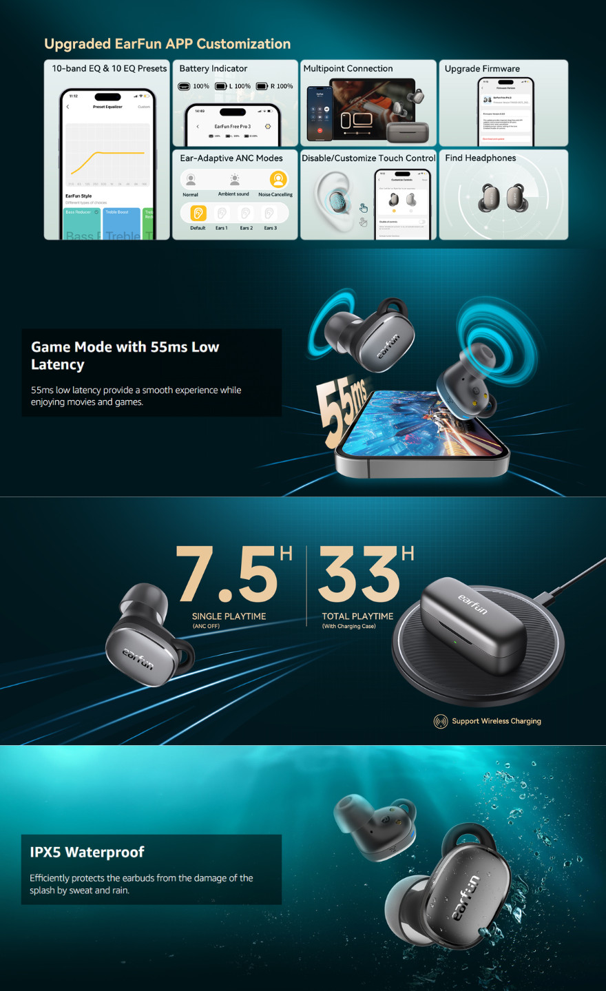 EarFun Free Pro 3, True Wireless Earbuds: Bluetooth 5.3 Hybrid Noise ...