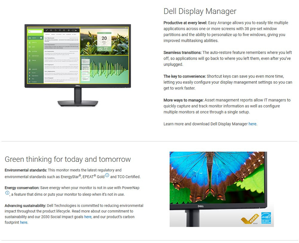 Dell E2222H 22" E2422H E2422HN 24" FULL HD FHD 1920 x 1080 IPS LED ...