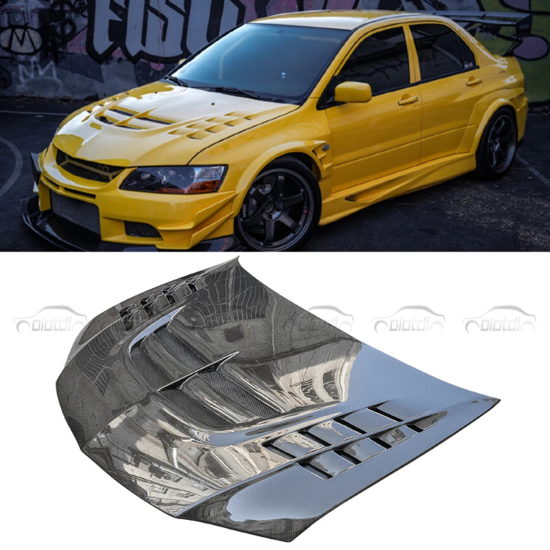 Carbon Fiber Car Front Hood Bonnet Cover For MITSUBISHI EVO 7 8 9 Auto ...