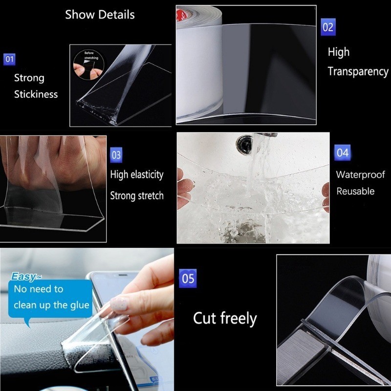 3M Traceless Nano Tape Extra Strong Double-Sided Adhesive Washable ...