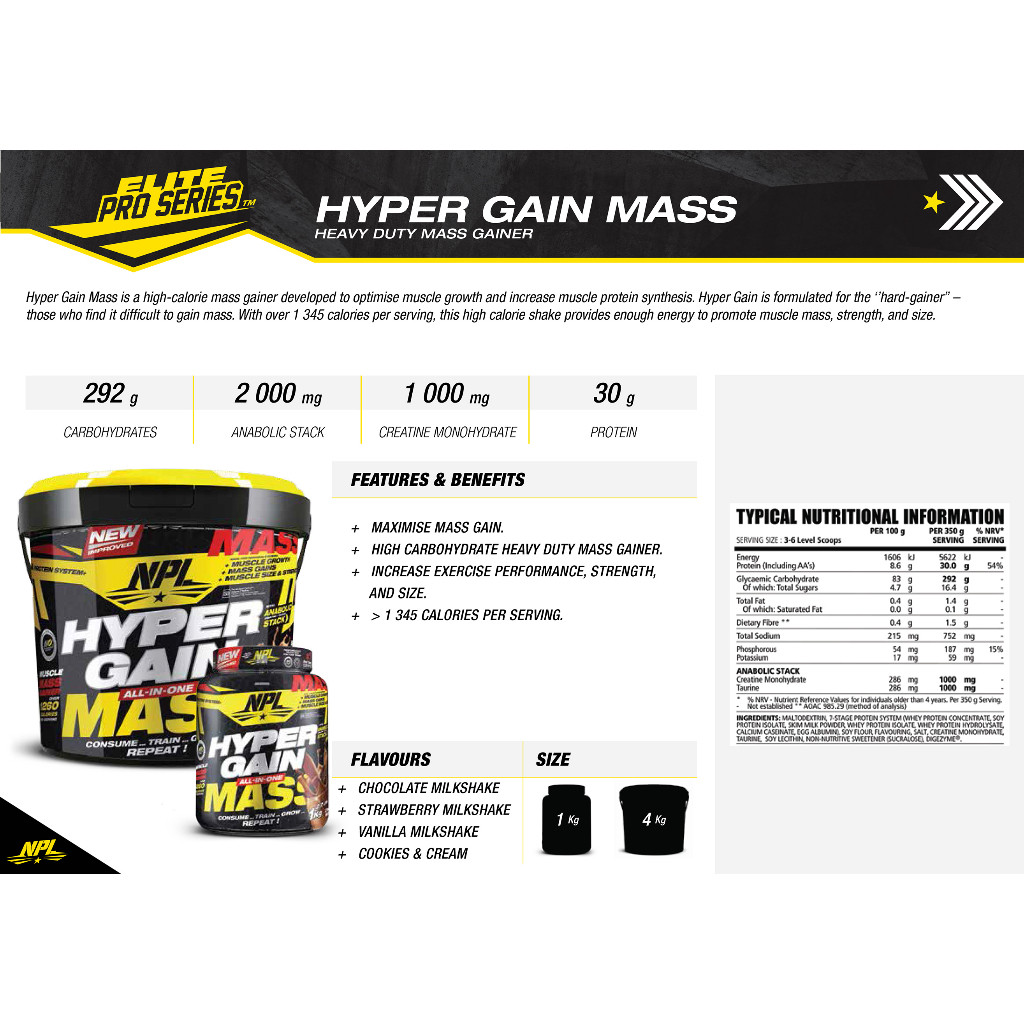 NPL Hyper Gain Mass High Carbo Sizing Recovery Mass Naik Berat Protein ...