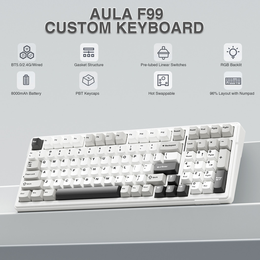 AULA Wireless Mechanical Keyboard RGB 2.4G Bluetooth Wired Gasket Hot-swap F108 Pro F98 Pro F99 ...