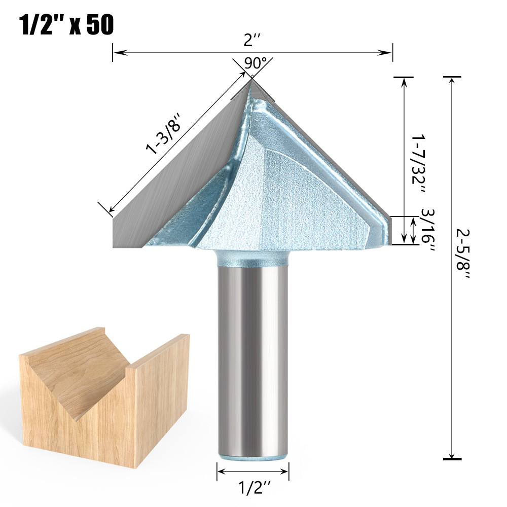 Large 90 Degree V-Groove Router Bit, 12mm Shank V Shape Milling Cutter ...