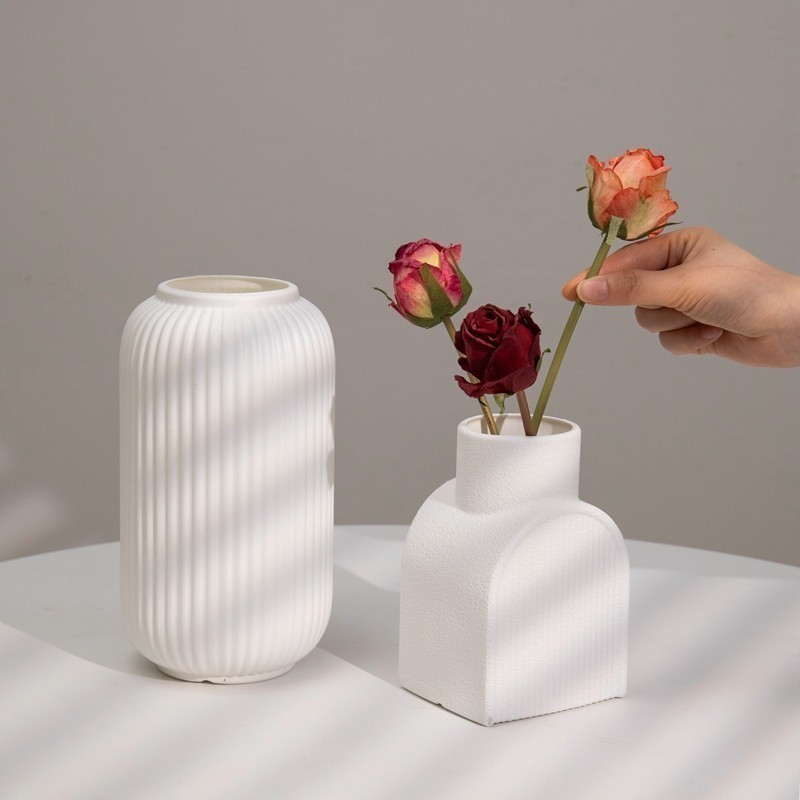 Nordic Simple White Vase Imitation Ceramic Flower Vase Flower ...