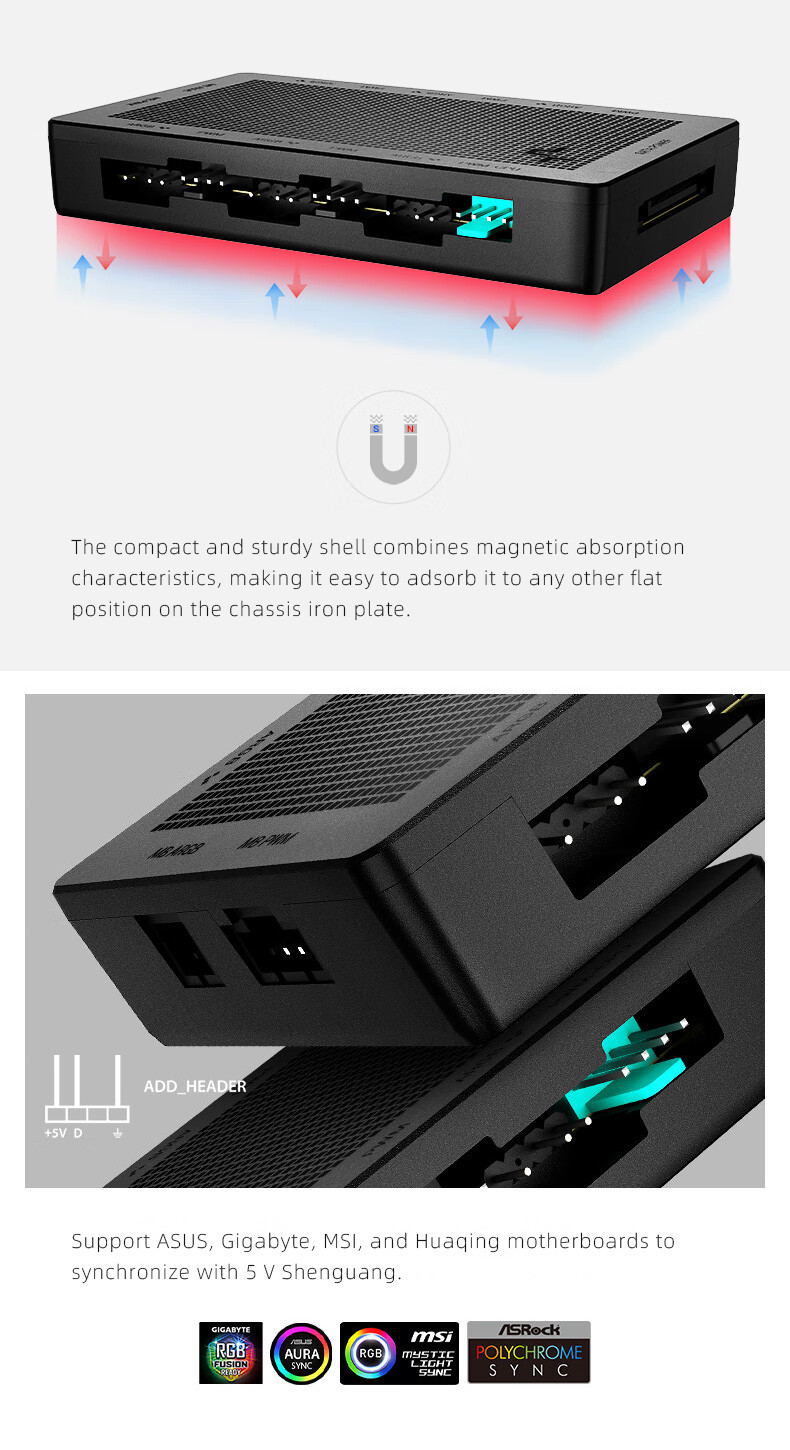 DeepCool SC790 1 to 6 PWM & ARGB Hub Magnetic Attraction 5V 3pin ARGB ...