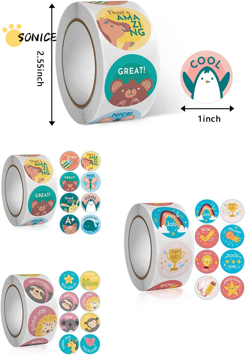 1500 PCS Reward Stickers For Teachers Cartoon Animals Stickers Fun ...