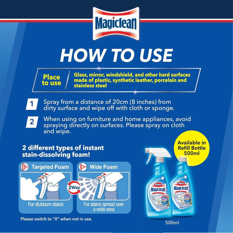 Magiclean Glass Instant Stain Dissolving Foam 500ml Clean Finish ...