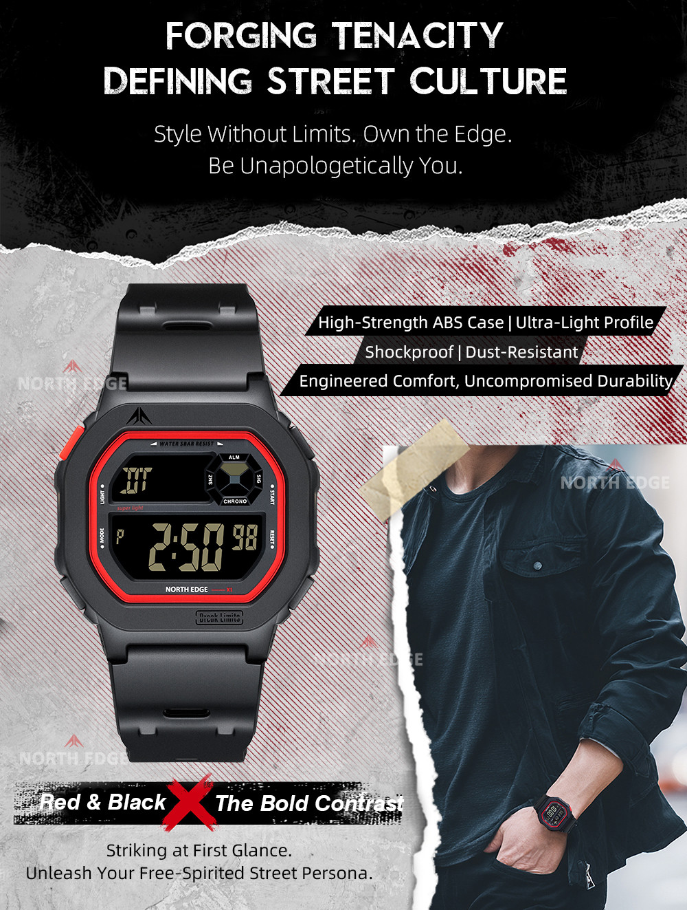 NORTH EDGE X1 Square Screen Digital Watch 2025 Men Women Sportswatch ...