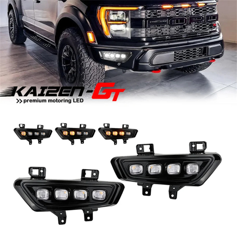 Front Bumper Dynamic Amber LED Turn Signal Lights w/ White DRL Fog ...