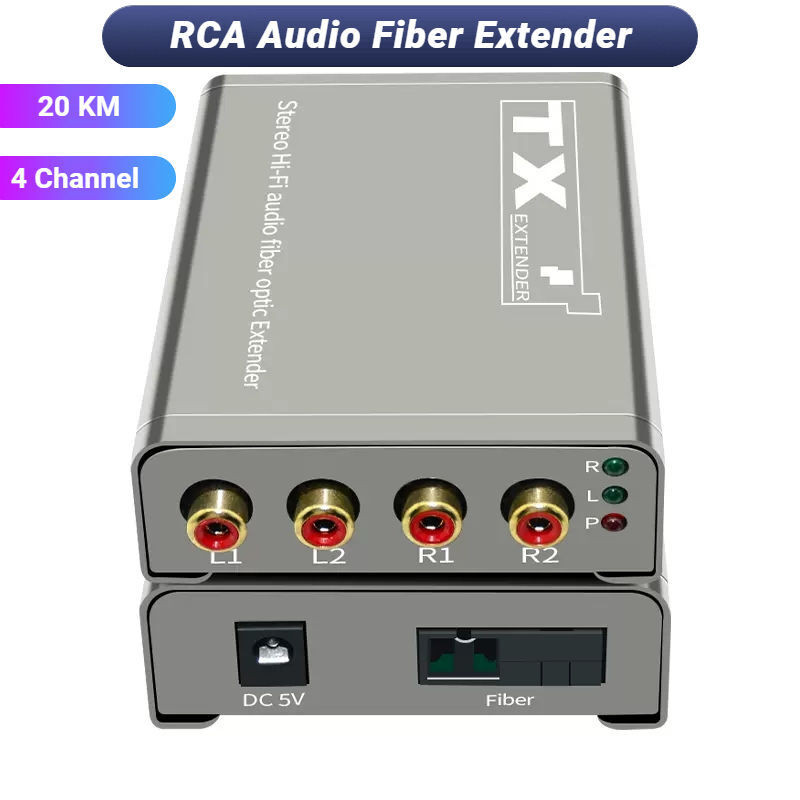 4 Channel 20Km RCA Audio Fiber Extender over Fiber Optic Cable 20Km ...