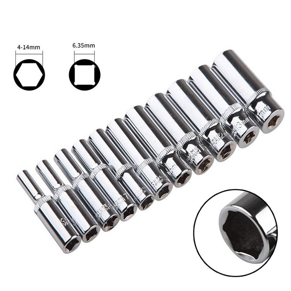 1PCS 4-14mm Deep Socket Adapter 1/4inch Hex Socket Wrench Heads Ratchet Tool | Shopee Malaysia