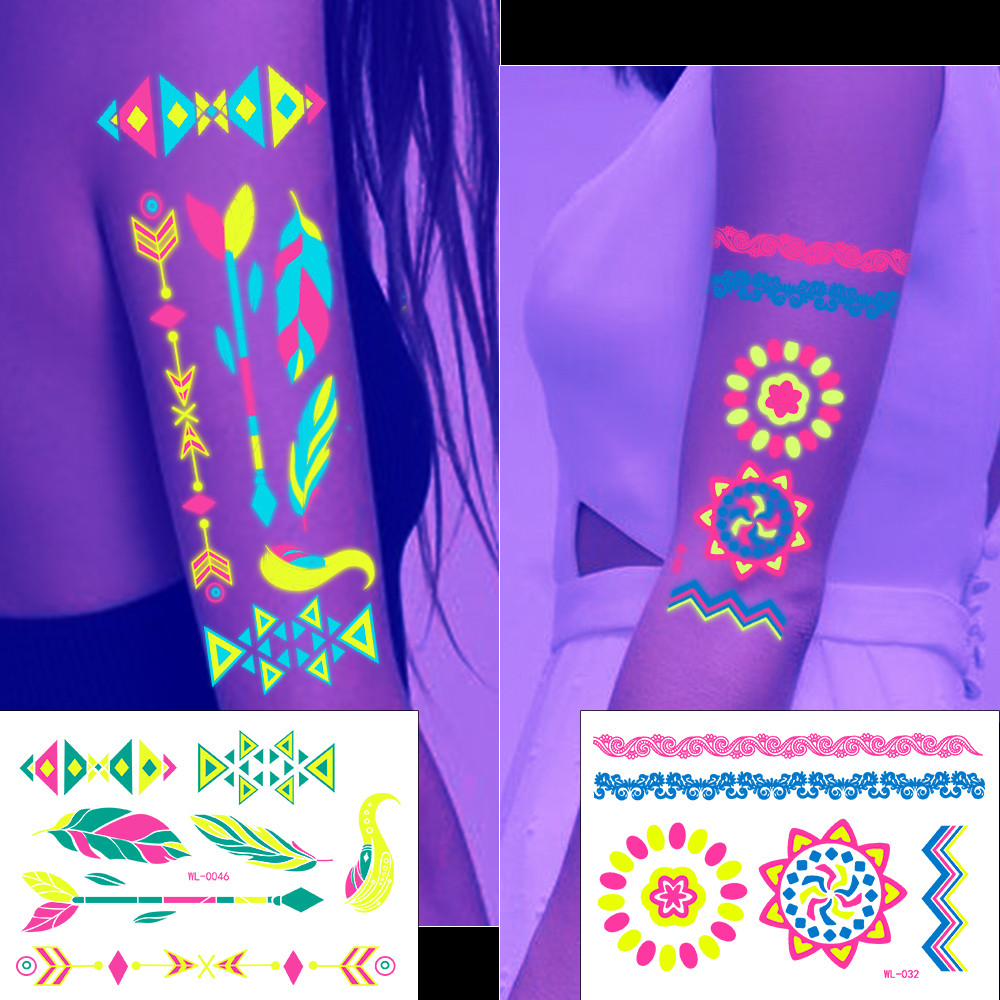 Luminous Temporary Tattoos Stickers UV Neon Fluorescent Glow in the ...