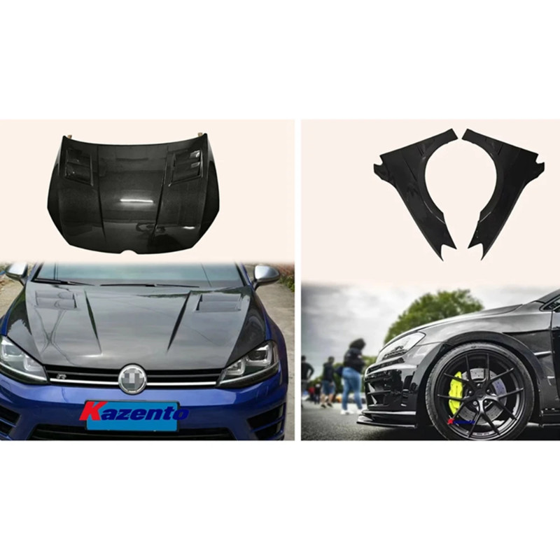 For Golf VW MK7 GTI TSI R Carbon Fiber Vented Fender and hood Body Kits ...