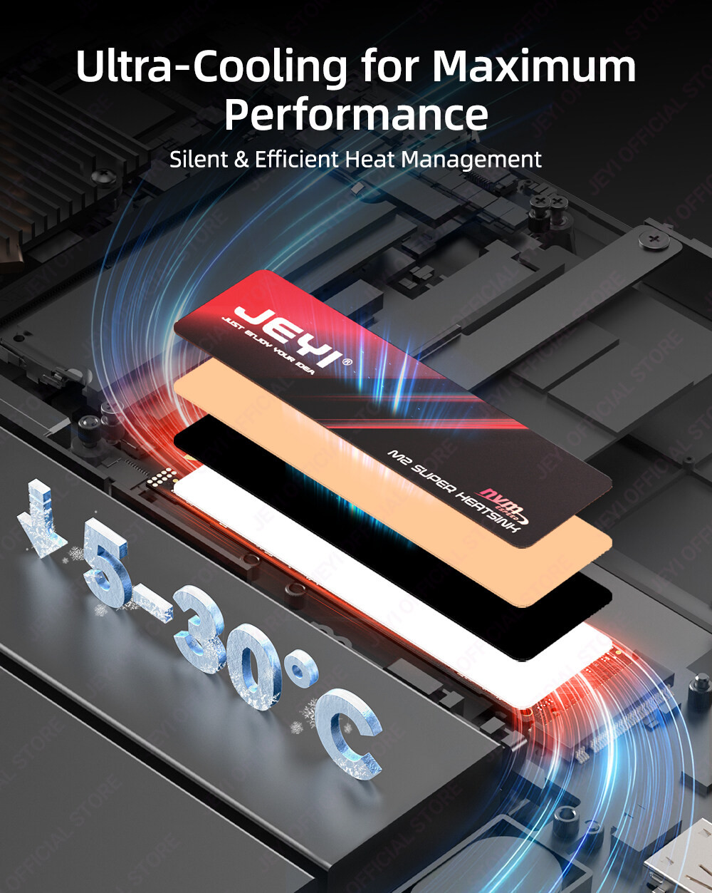 JEYI Graphene M.2 2280 SSD Copper Foil Heatsink for NVMe/SATA SSD-Ultra ...