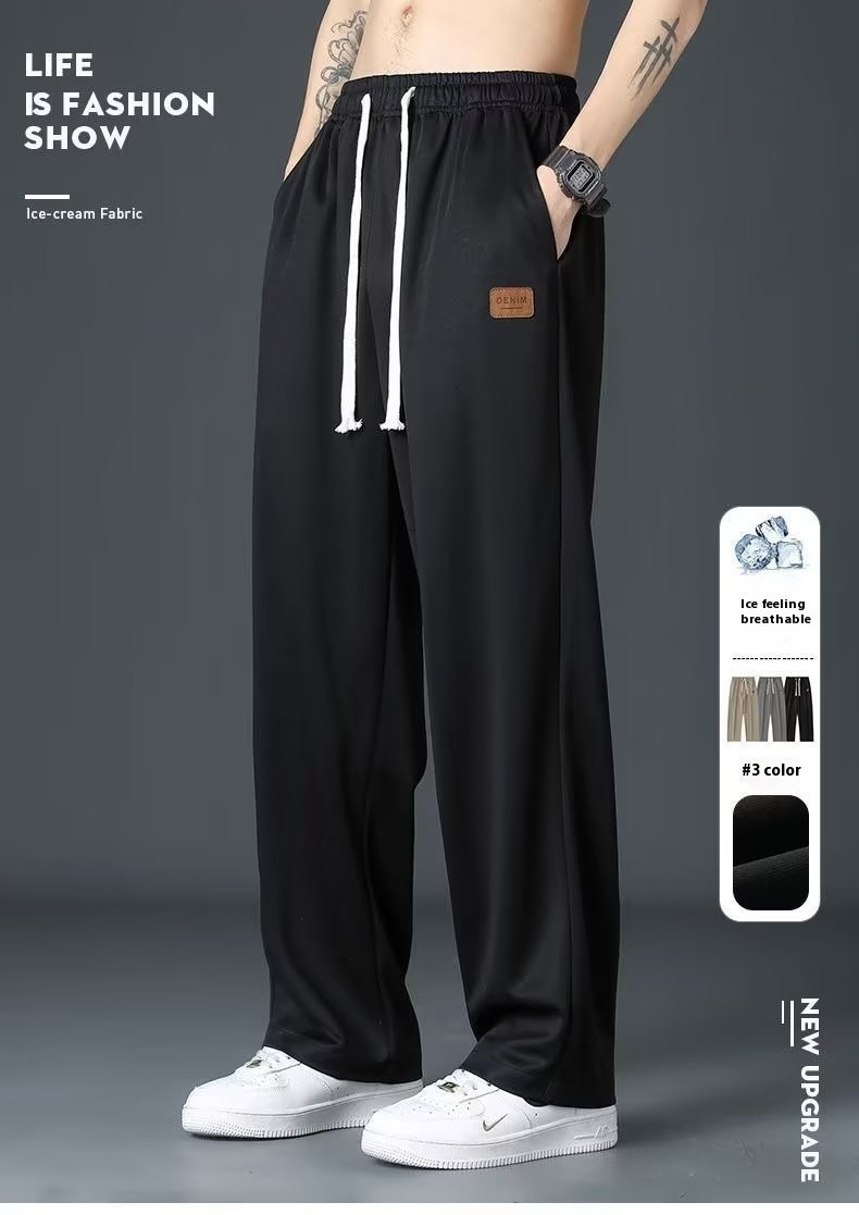 Local Delivery Summer Ice Silk Pants for Men Loose Fit Korean Street ...