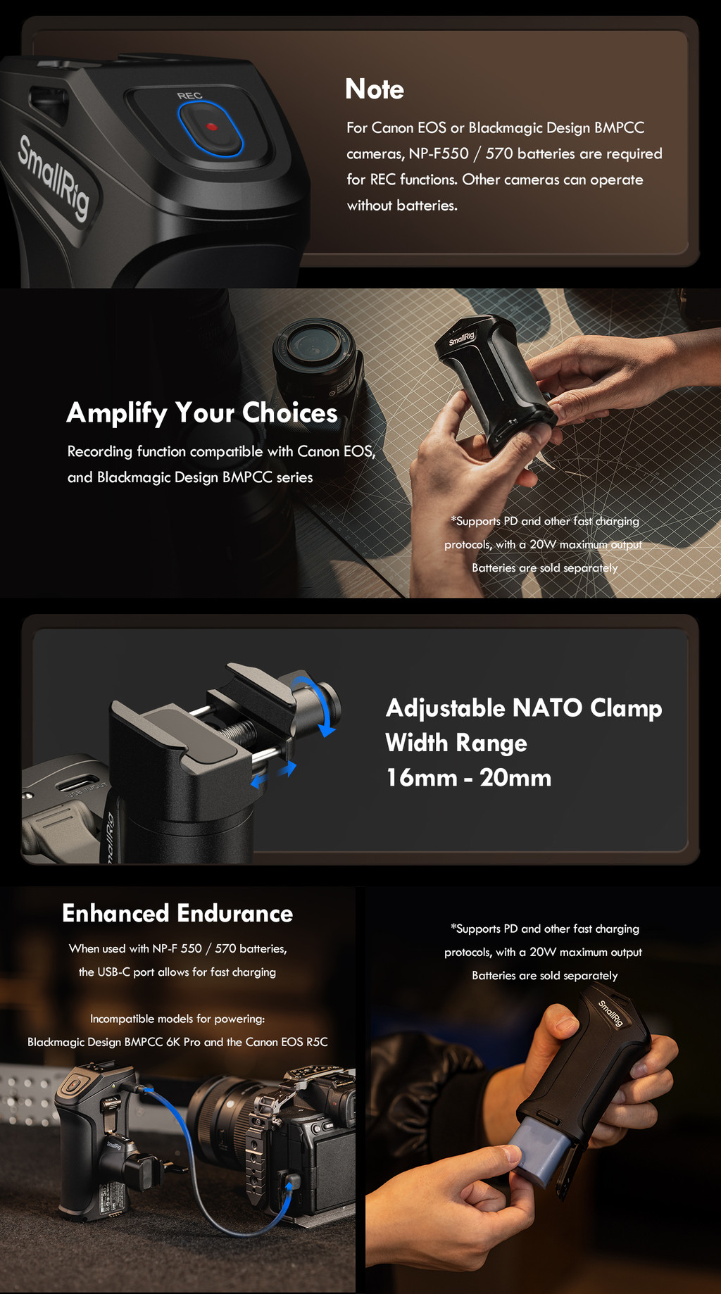 SMALLRIG Rotating Side Handle with Trigger REC for Selected Canon ...