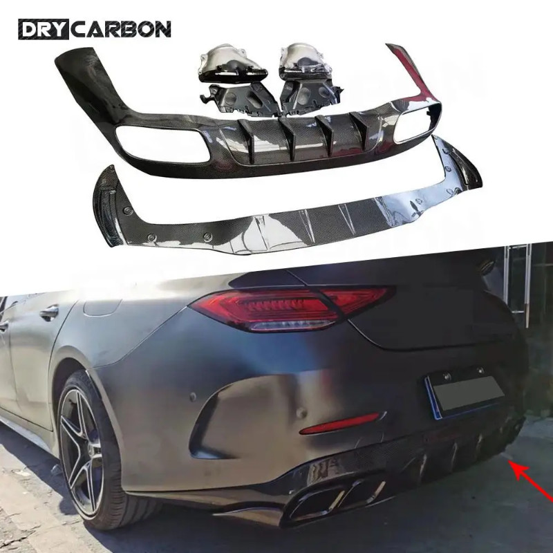 Carbon Fiber Rear Diffuser with Black Exhaust Tips for for Mercedes ...
