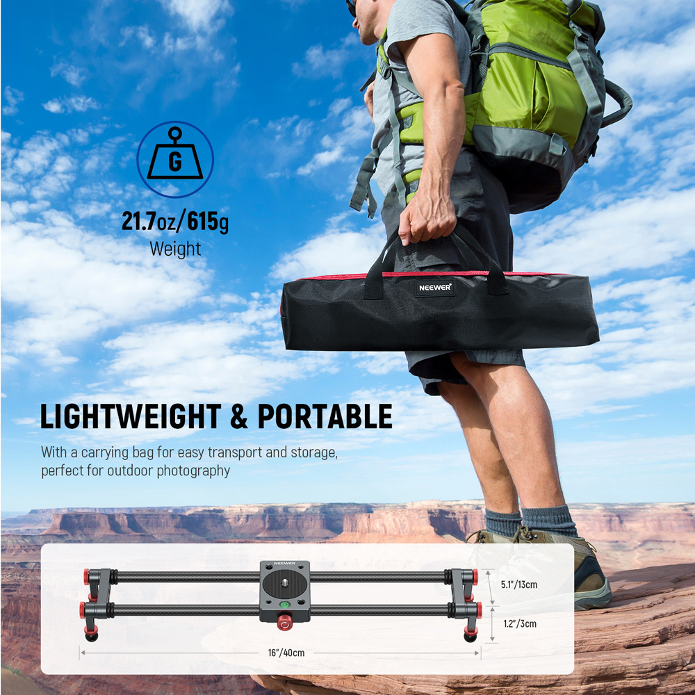 NEEWER 16"/40cm Carbon Fiber Camera Slider, Action Camera Mount with ...