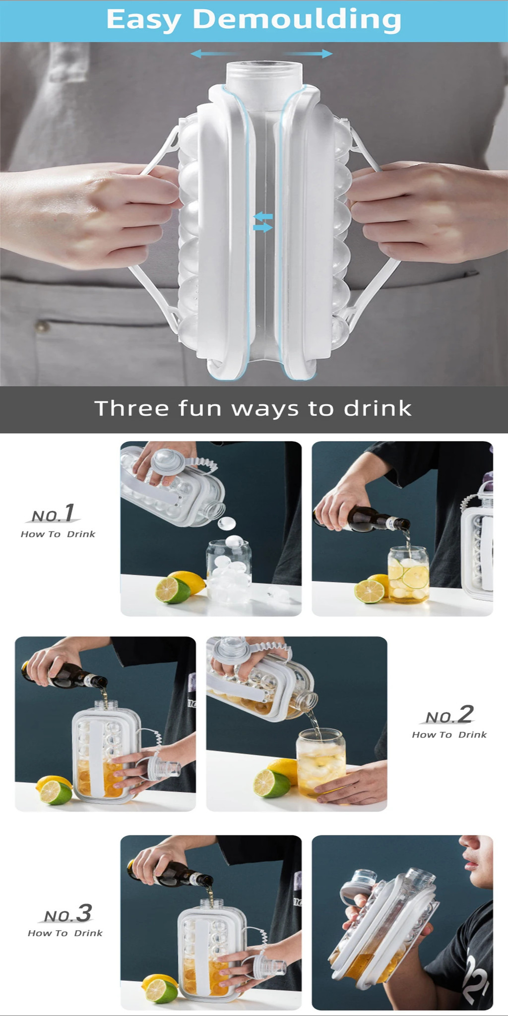 2 In 1 Portable Silicone Ice Ball Maker Kettle Creative Ice Cube Mold ...