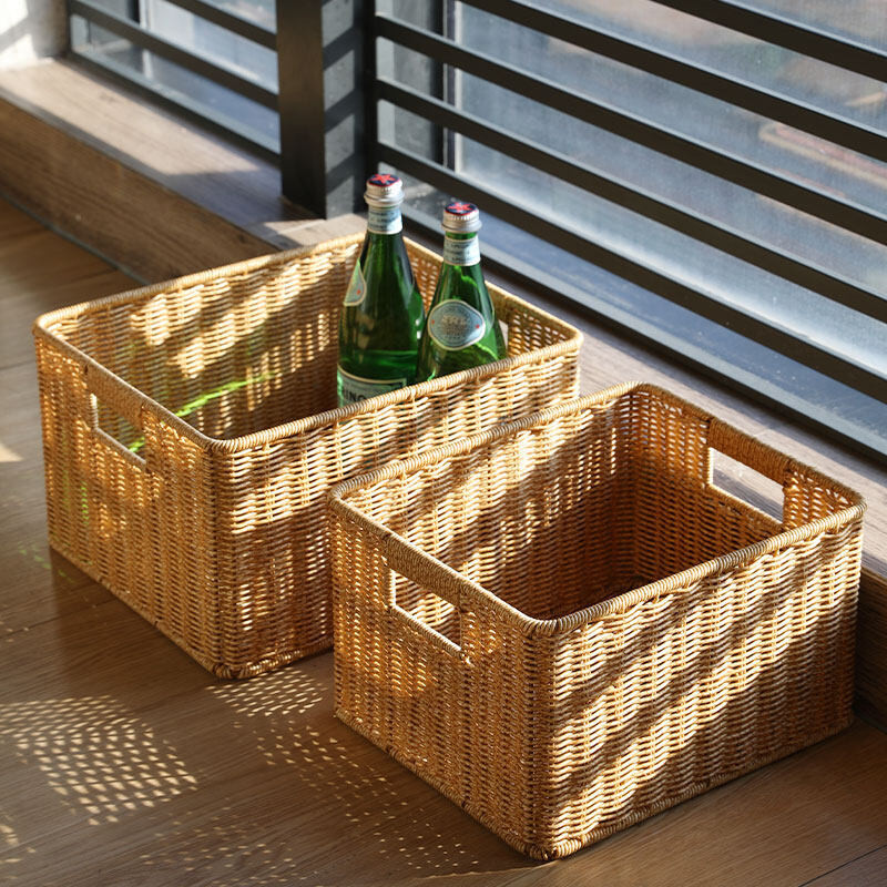Faux Rattan Storage Basket Food Storage Basket With Handles For ...