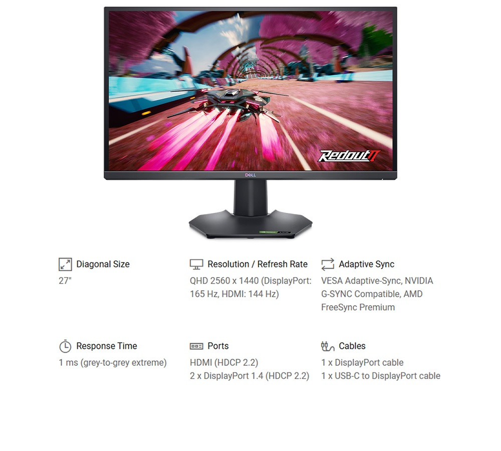 Dell G2725D G2724D 27" QHD 2560 x 1440 180Hz 165Hz 1ms AMD FreeSync ...
