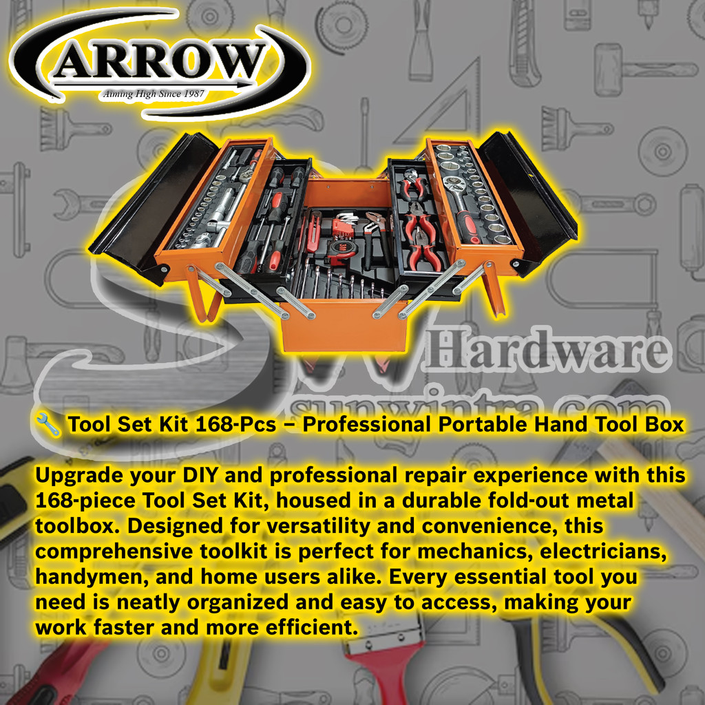 ARROW HEAVY DUTY TOOLS KIT SET 168PCS ATS61 WITH 3 LAYER METAL TOOL BOX ...