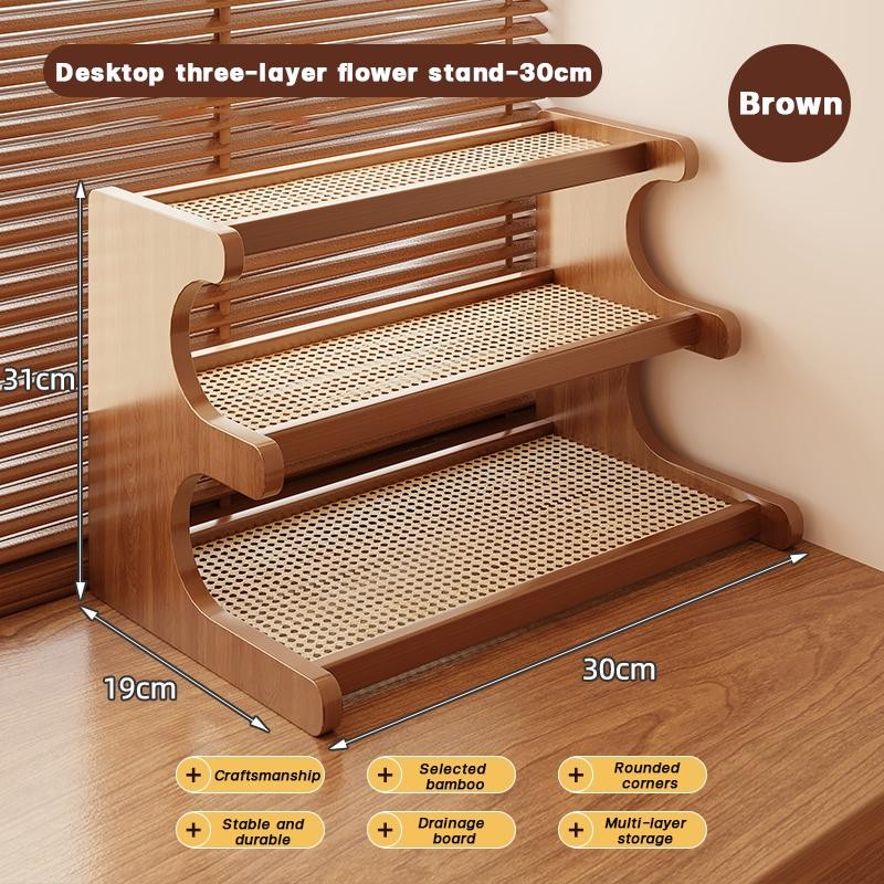 3 Tier Wooden Storage Rack Shelf Rattan Bamboo DIY Minimalist Bookshelf ...