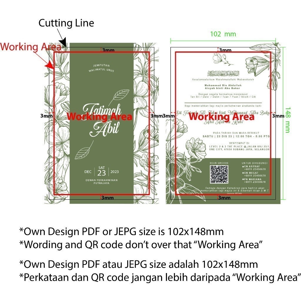 TBF 350-500PCS Own design A6 Kad Kahwin Digital Print | Free Envelop ...