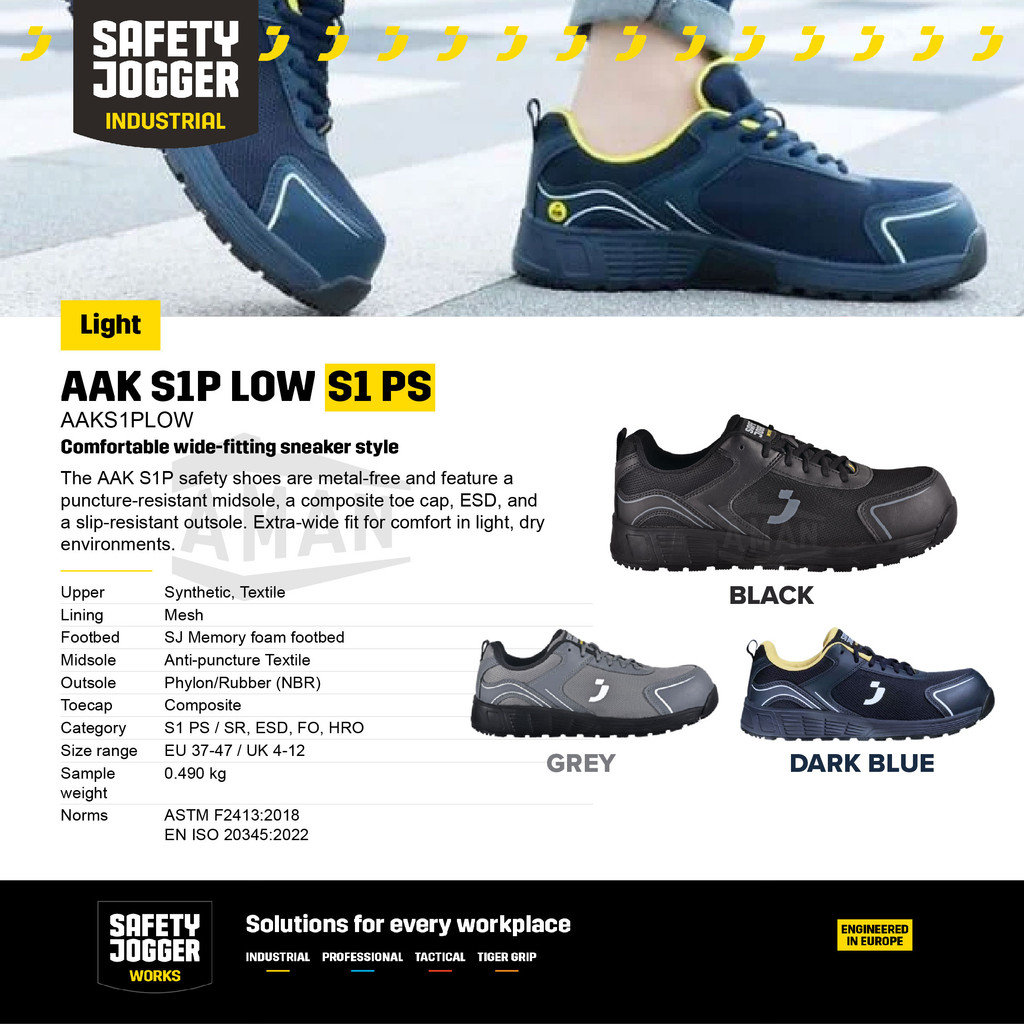 SAFETY JOGGER AAK S1P Low ESD Safety Shoes Composite Toecap Lightweight ...