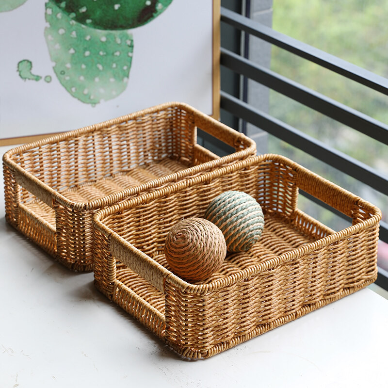 Faux Rattan Storage Basket Food Storage Basket With Handles For ...