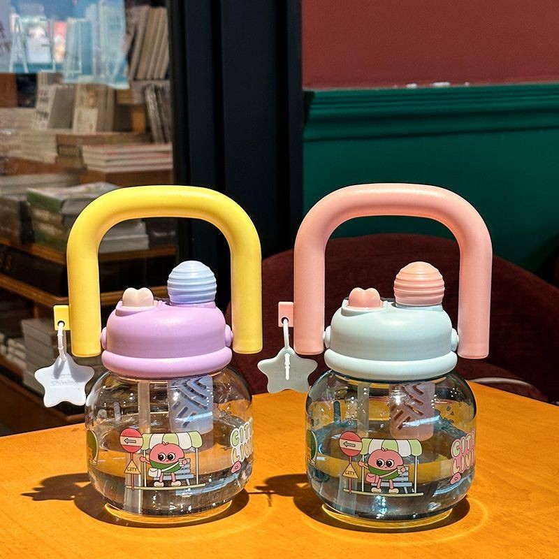 Cartoon Portable Water Cup Big Belly Cup Cute Double Drinking Straw Cup ...