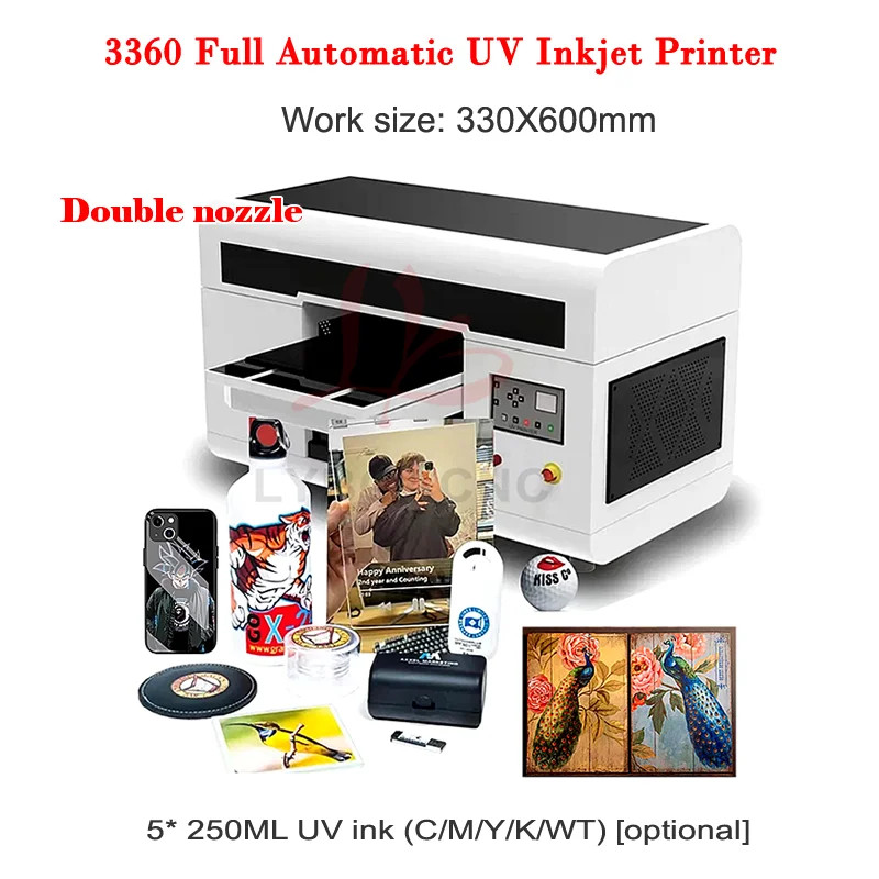 LY 3360 UV Double Full Automatic Flatbed Photo UV DTG Inkjet Printer Machine USB Infrared Ray ...
