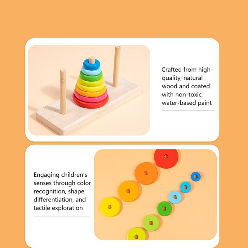 8 Layer Blocks Of Hanoi Tower Wooden Hanoi Tower Montessori Building ...