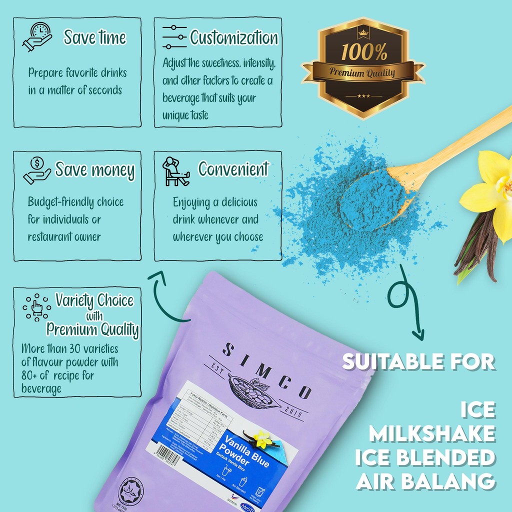 SIMCO Vanilla Blue Beverage Powder (1kg) | Ice Blended/Milkshake/ Air ...