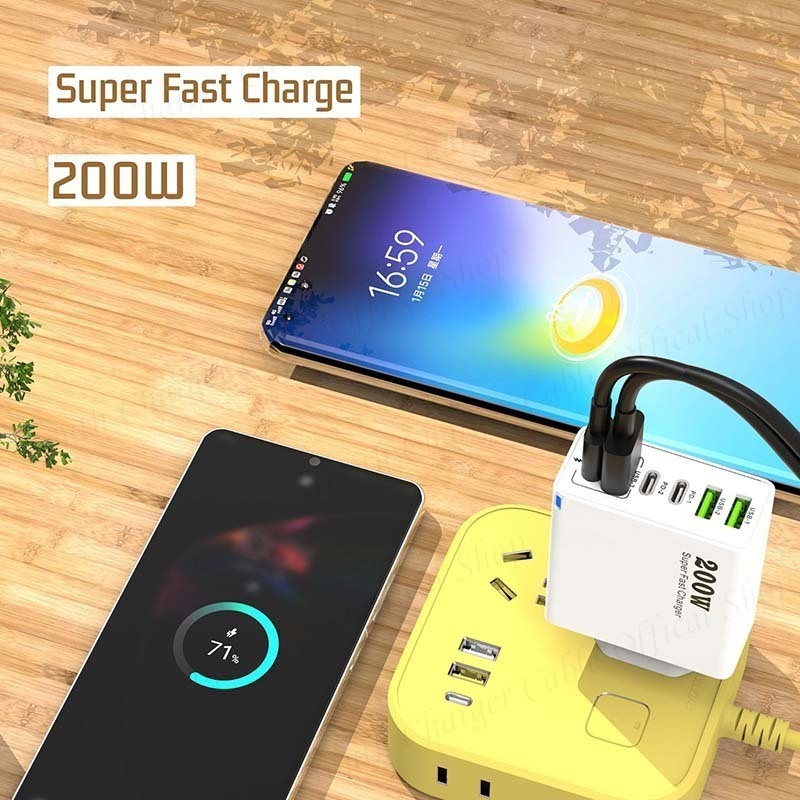 6 Ports 200W QC3.0 Fast Charging Charger 3USB+3PD Portable Travel Wall Charger Phone Charging ...