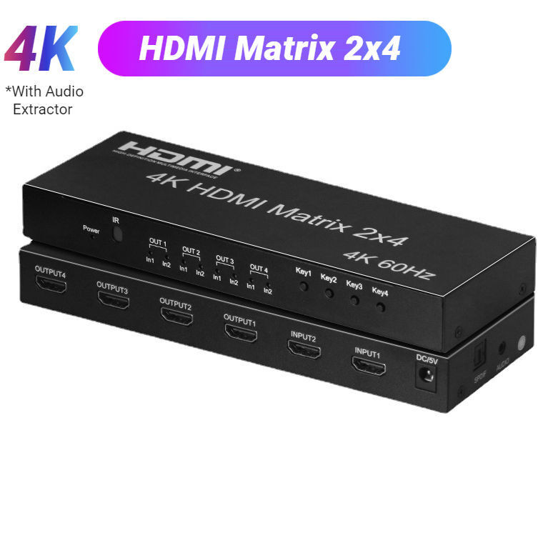 4K 60Hz HDMI Matrix 2x4 Audio Extractor Switch SPDIF 3D 2 In 4 Out 4K HDMI Switcher Splitter ...