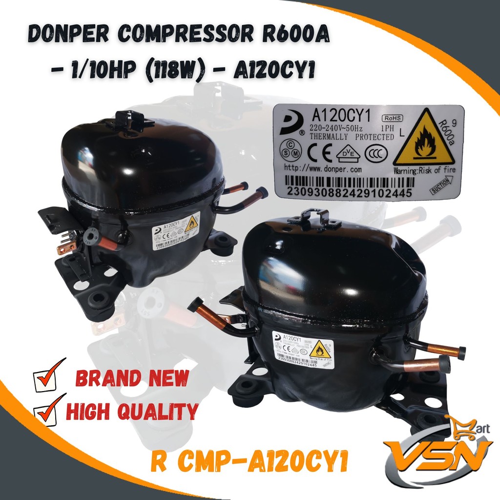 Donper Compressor | R600a 1/10HP 118W | Ultra Low Power [READY STOCK] Mini Fridge / Cosmetic ...