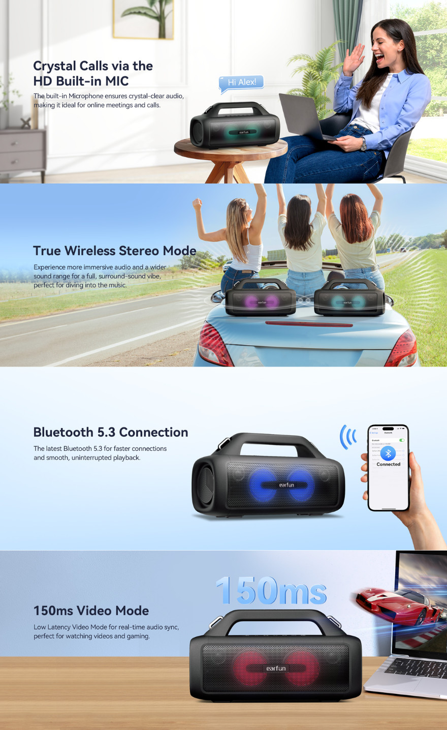 EarFun UBOOM X, Portable Bluetooth Speaker: 80W JumboBass™, IPX7 ...