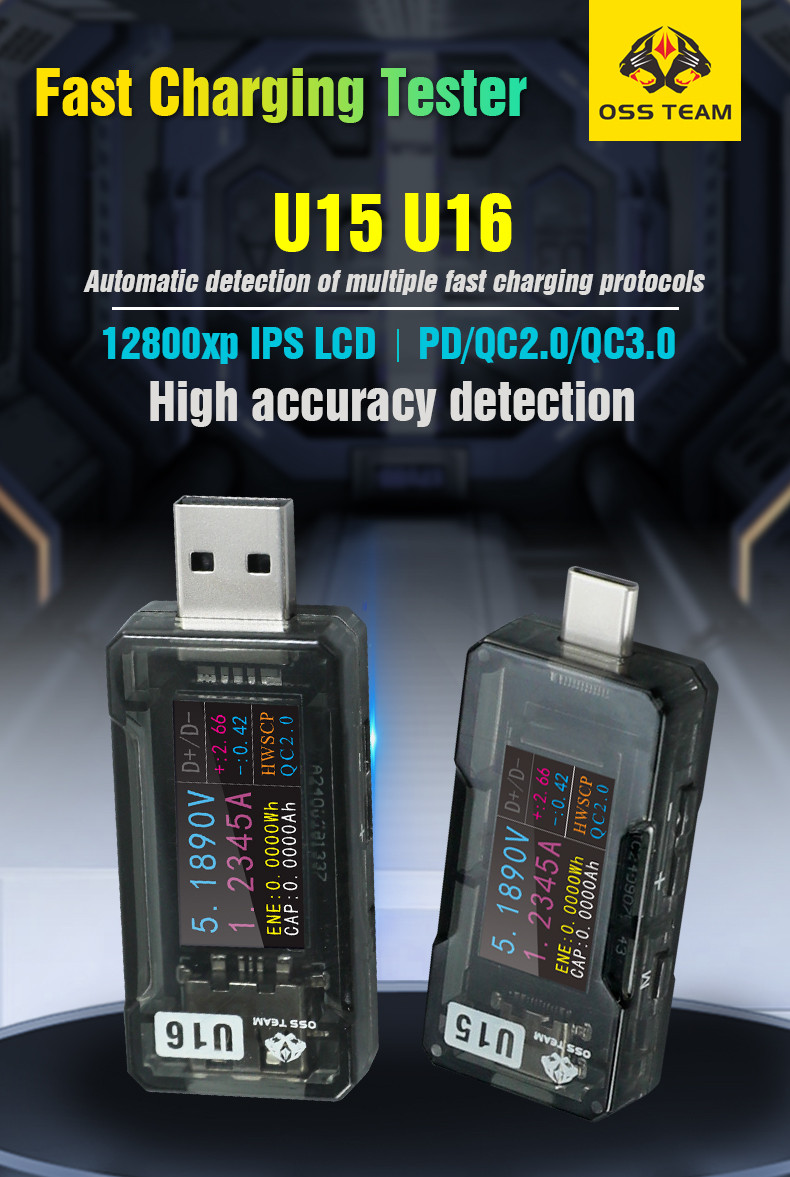 OSS U15/U16 Fast Charging Tester 12A 600W Type-C & USB-A Current ...