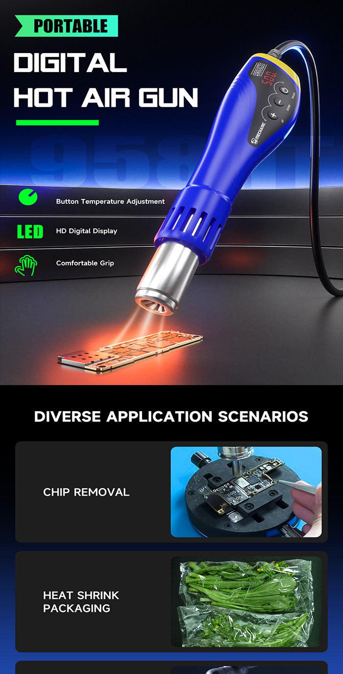 MECHANIC 958HT Digital Display Heat Gun 500℃ Portable Hot Air Gun for ...