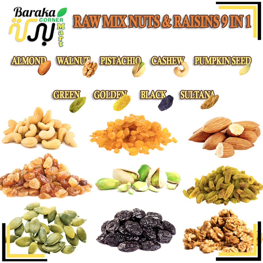 Mix Nuts & Raisins 9in1 | Green Black Golden Sultana Raisins & Cashew ...