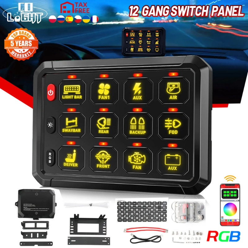 COLIGHT 12 Gangs LED On-Off Switch Panel 12V 24V Universal Power ...