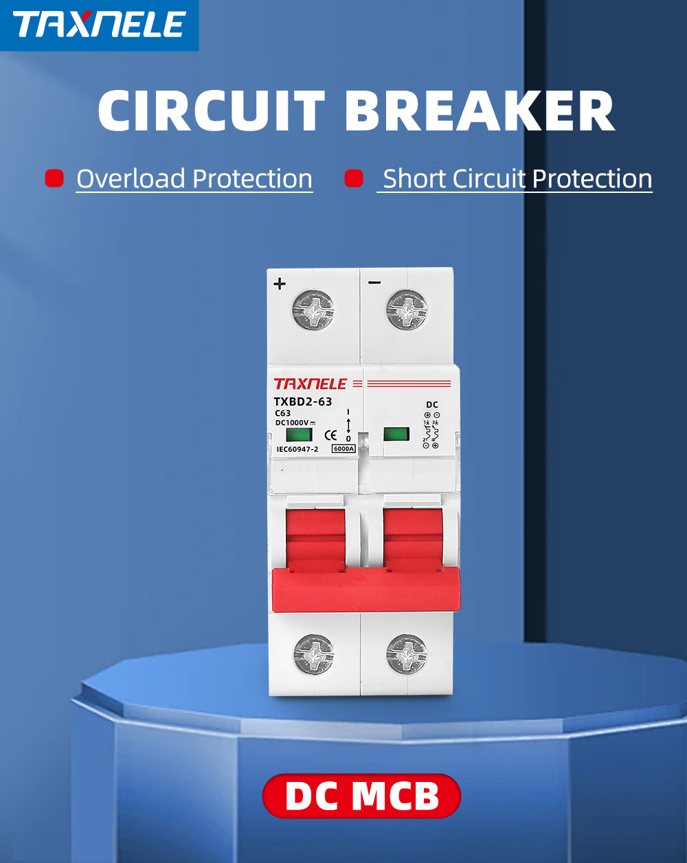 DC MCB 2P 1000V Solar Mini Circuit Breaker 6A 10A 16A 20A 25A 32A 40A 50A 63A DC MCB for PV ...