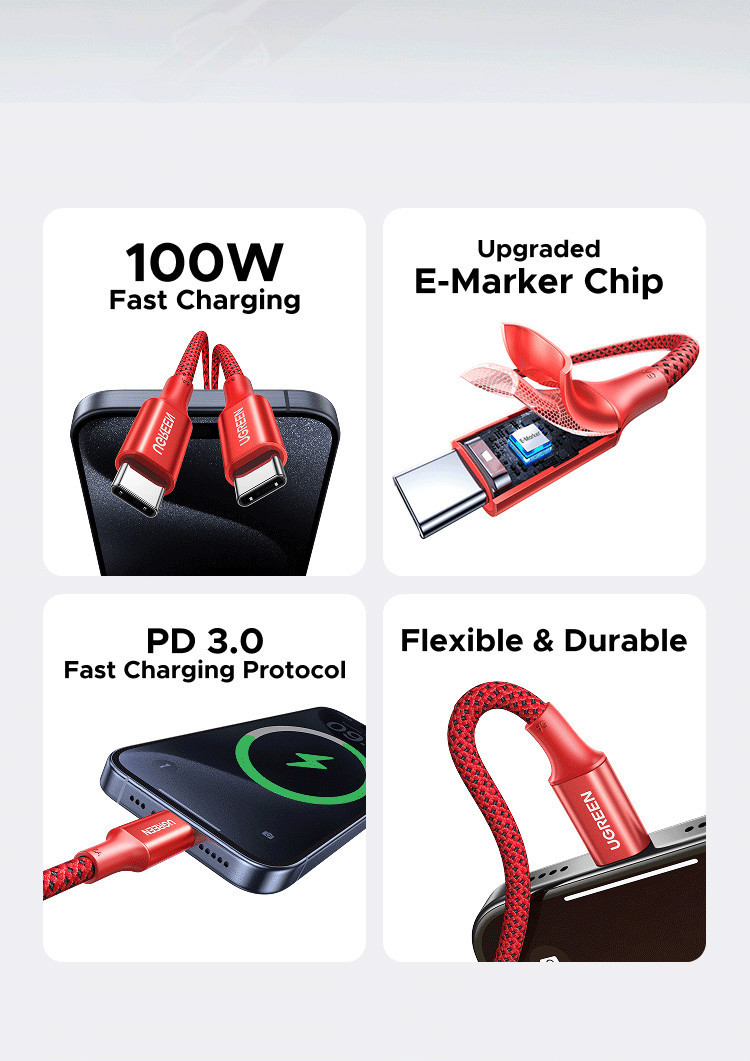 【UGREEN - Red Limited Edition】USB C to C Cable 100W PD Fast Charging ...