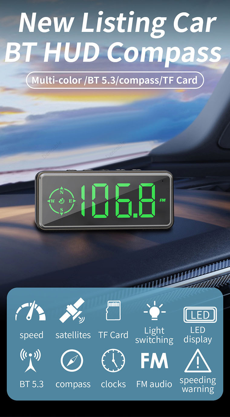 HUD Car Speed Display Bluetooth 5.3 Car Bluetooth Compass With LED HD ...